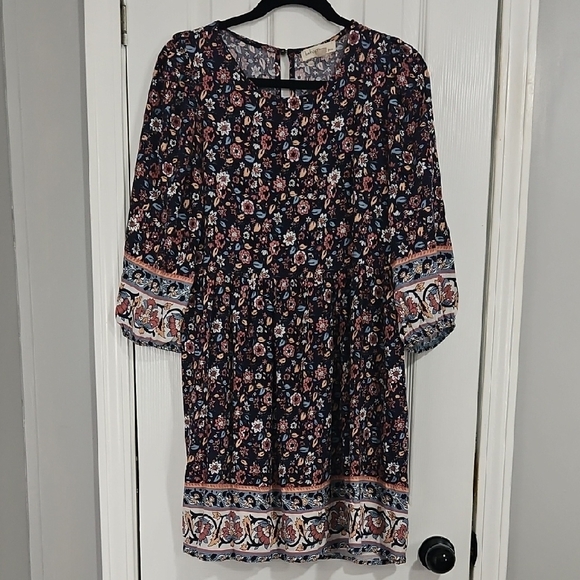 BeBop | Dresses | Bebop Pink And Blue Bishop Sleeve Sundress | Poshmark
